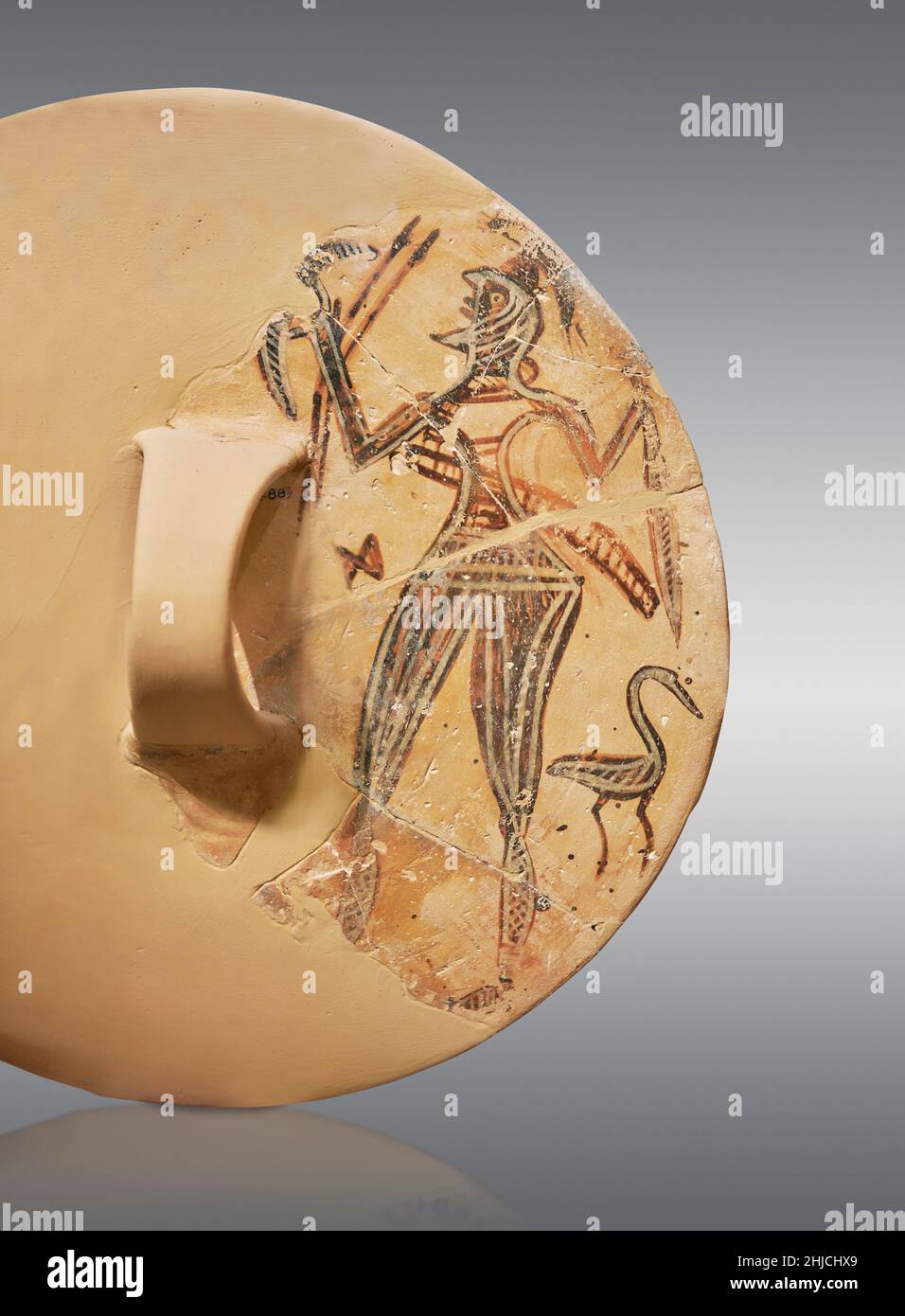 Ancient Greek terracotta voitive shield painted with warriors fighting ...