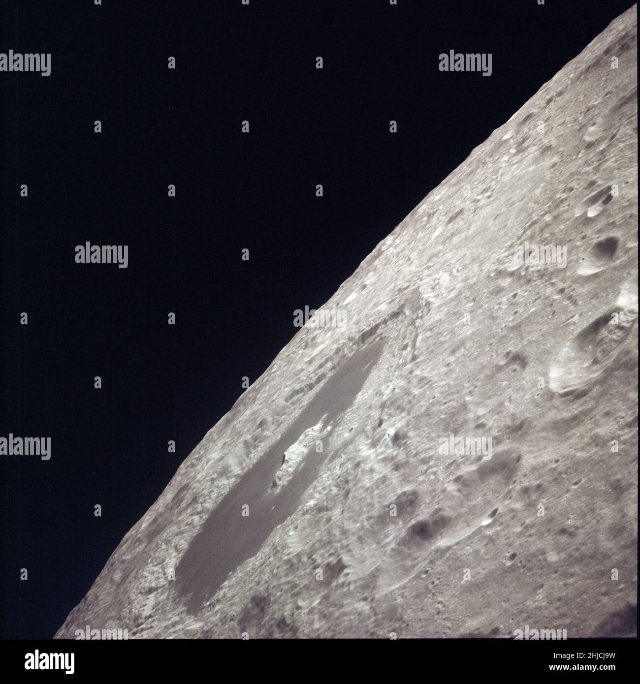 Apollo 13 view of the Moon. Tsiolkovskiy crater photographed with the ...