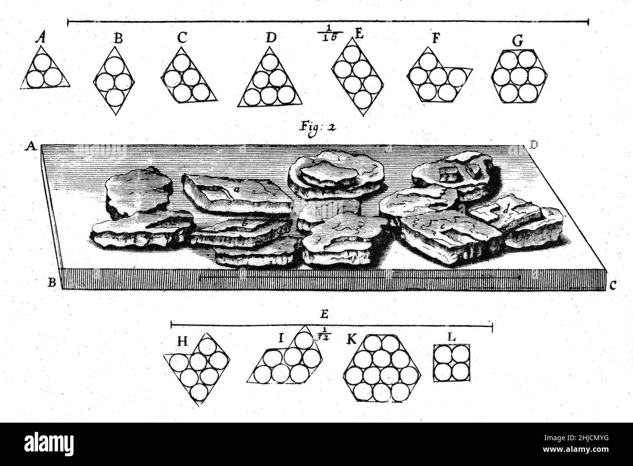 Gravel in urine drawn by Robert Hooke, 1665. Hooke (1635-1703) was ...