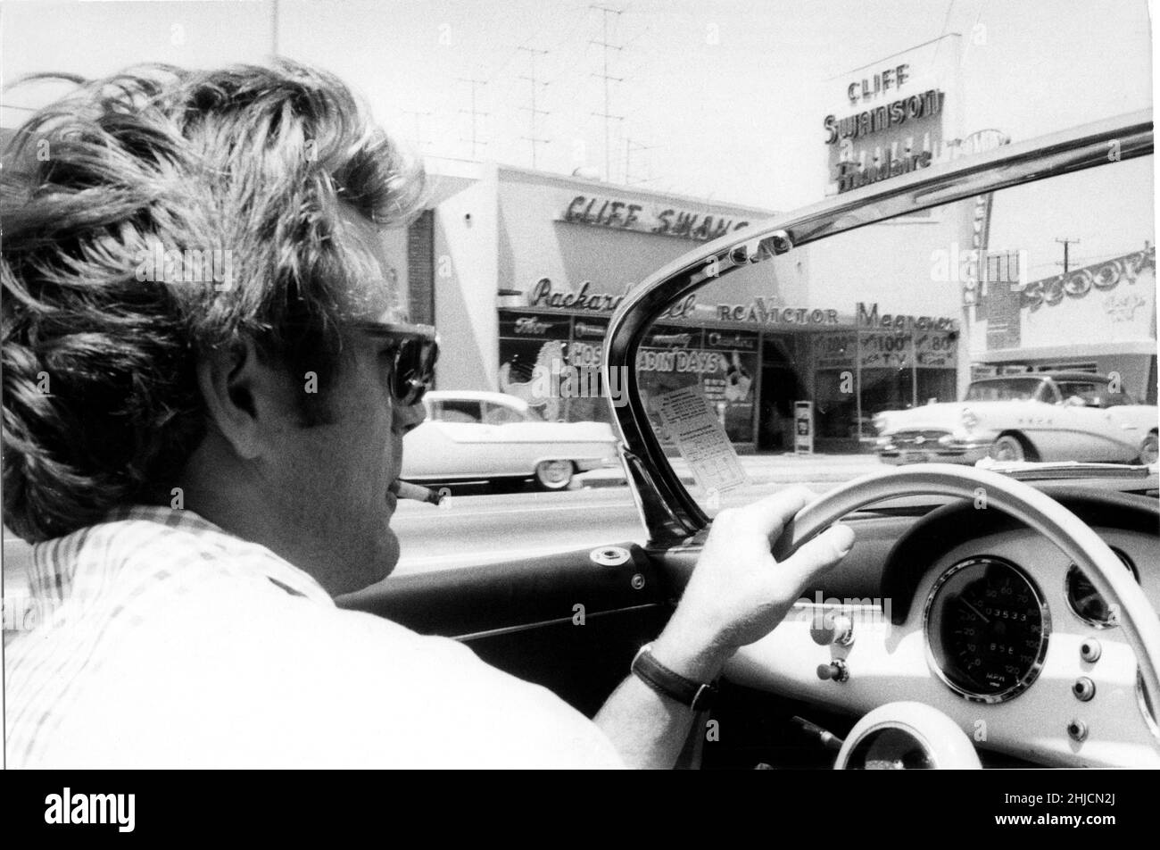 James Dean (1931 - 1955) driving his 1955 Porsche 356 Speedster through ...