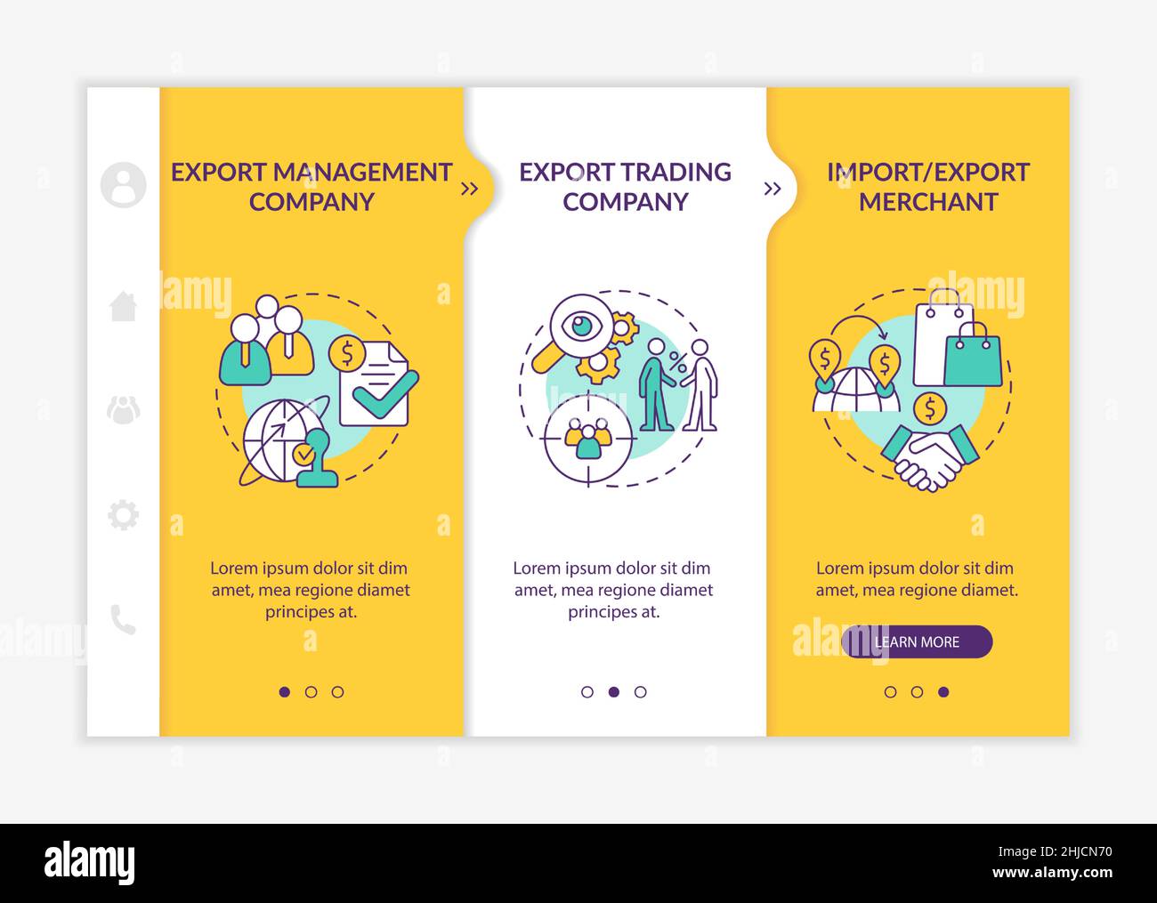 Types of import and export business yellow onboarding template Stock ...