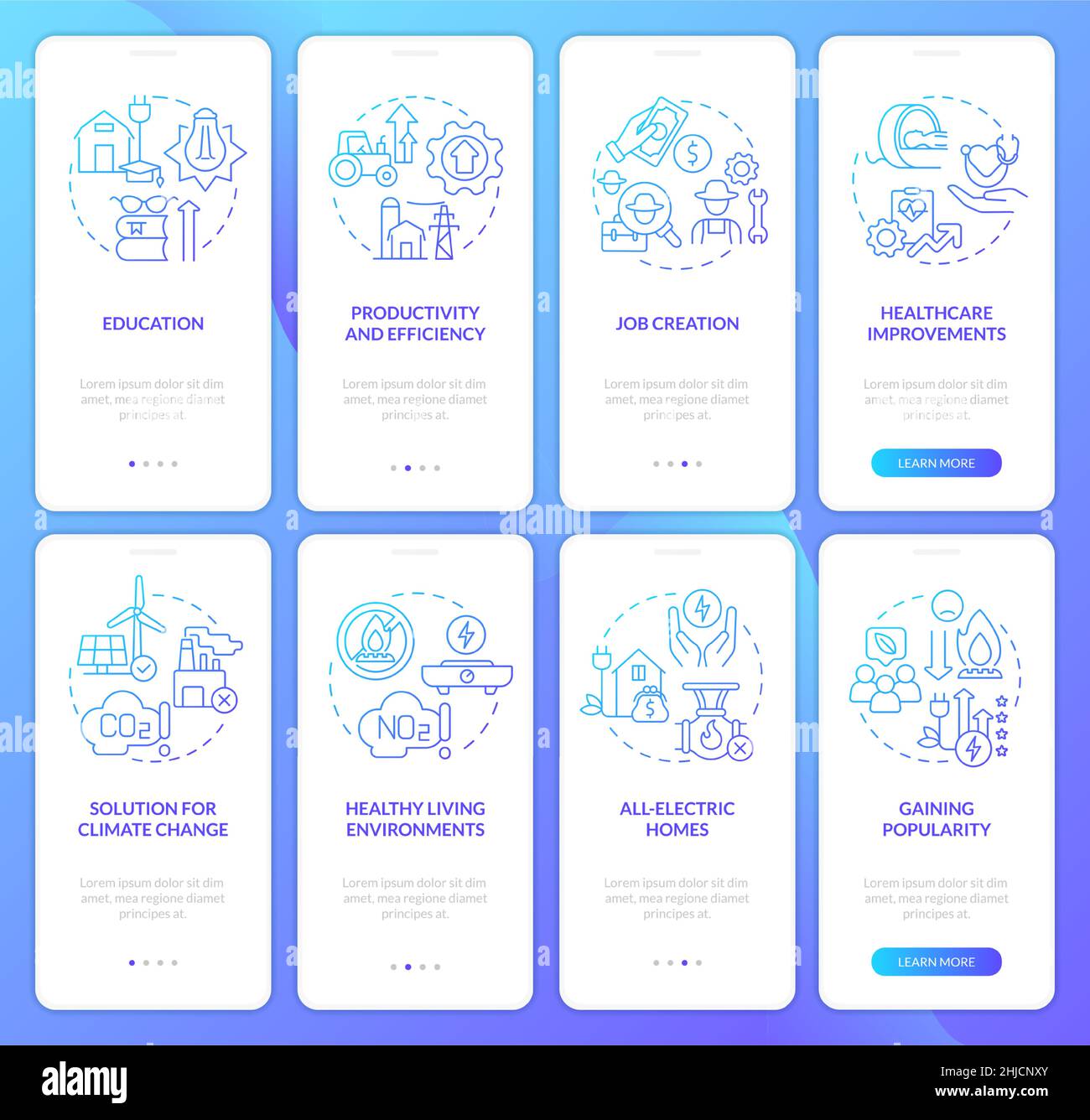 Rural Electrification Blue Gradient Onboarding Mobile App Screen Set Stock Vector Image And Art