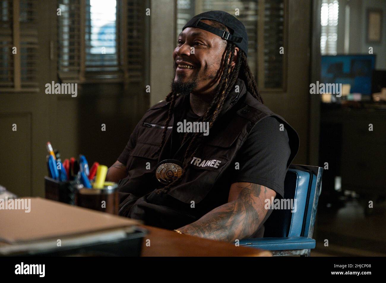 Marshawn Lynch, "Murderville" (2022). Photo credit: Darren Michaels ...