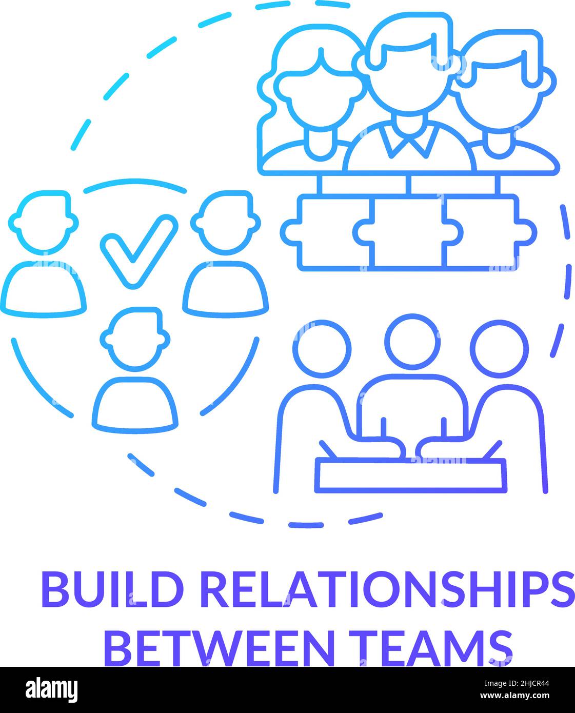 Build relationships between teams blue gradient concept icon Stock ...