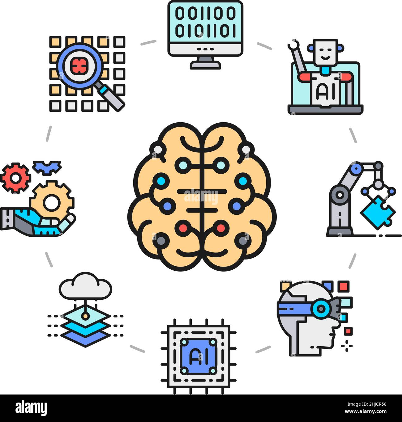 Artificial Intelligence icons set. Robotics, Chatbot, Database, Big Data promotion icon ...