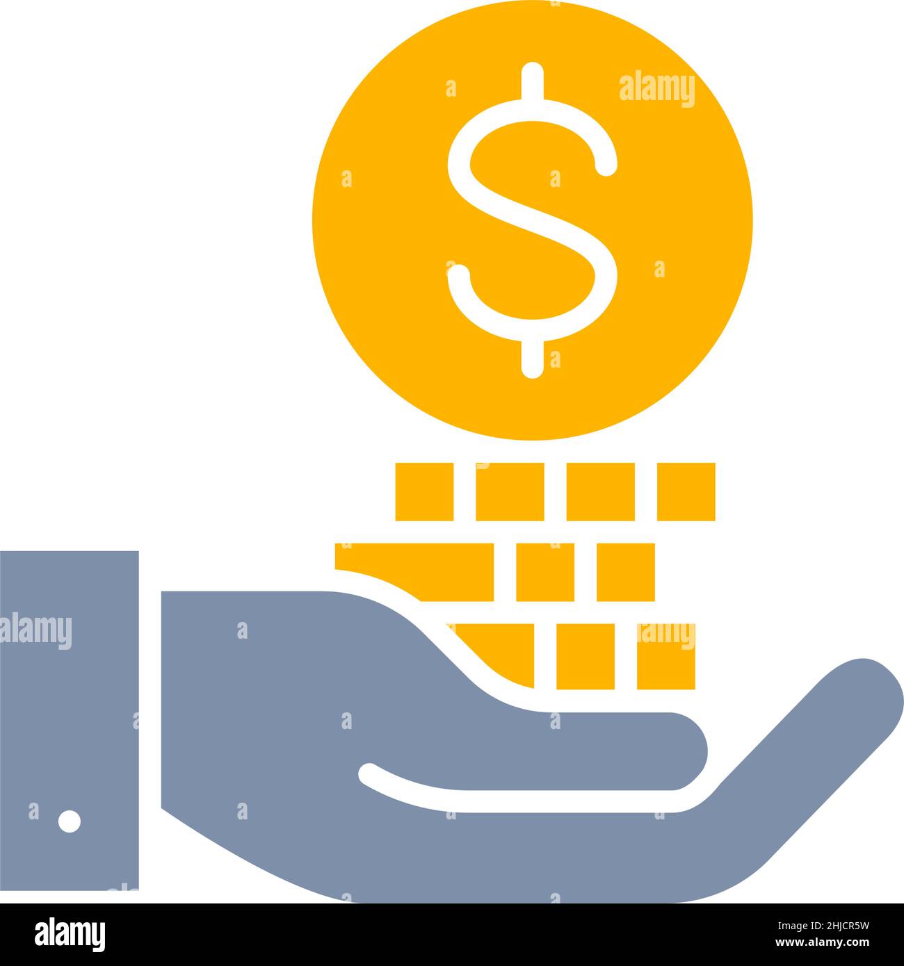 Vector hand with coin pile, save money, invest white line icon Stock ...