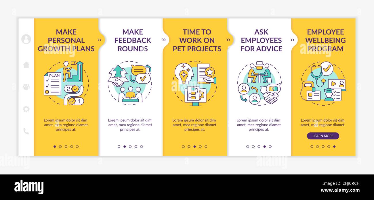 Employee commitment activities yellow onboarding template Stock Vector ...