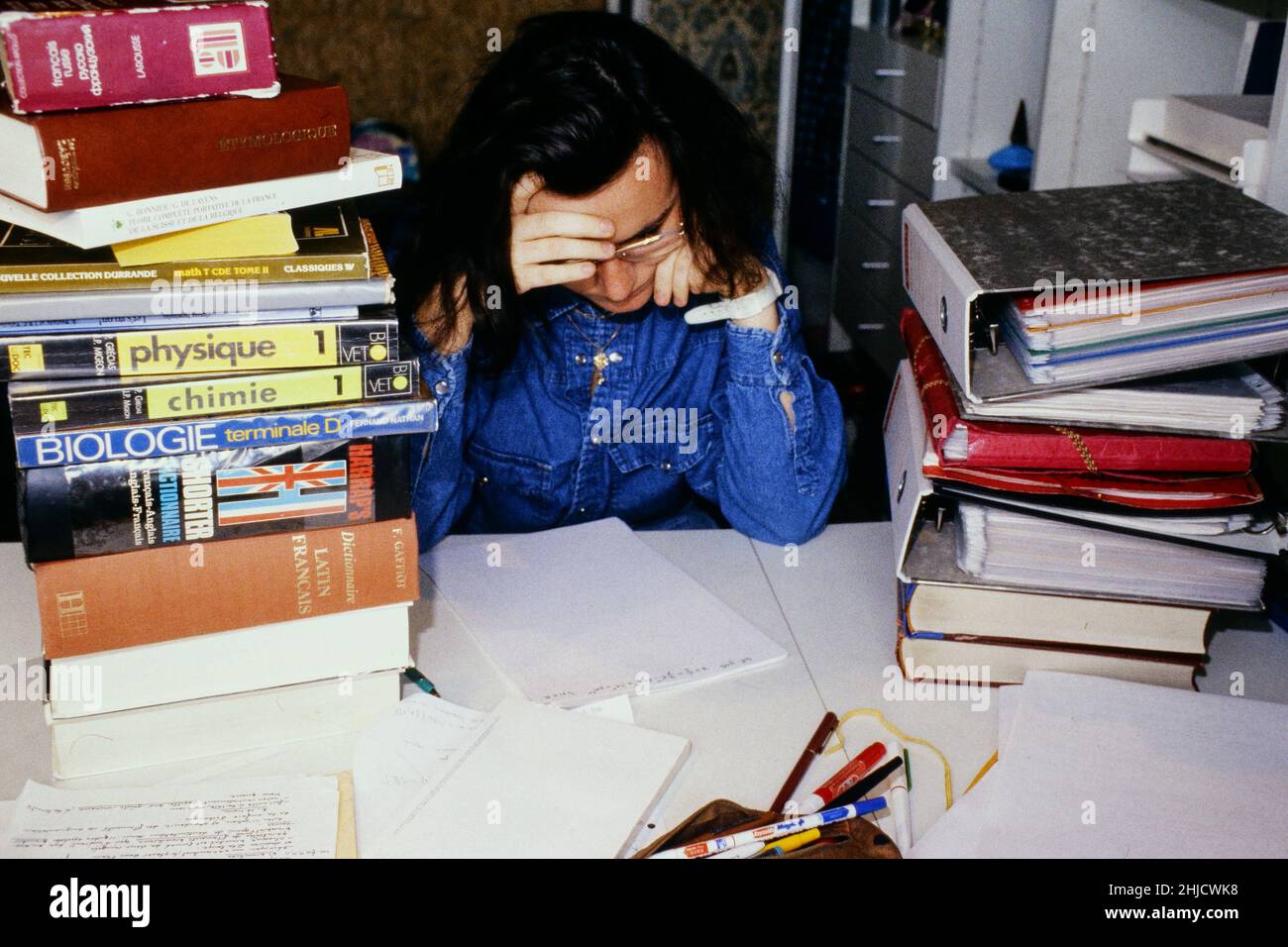 Archives 90ies: Young student preparing Baccalaureat examination, Lyon ...