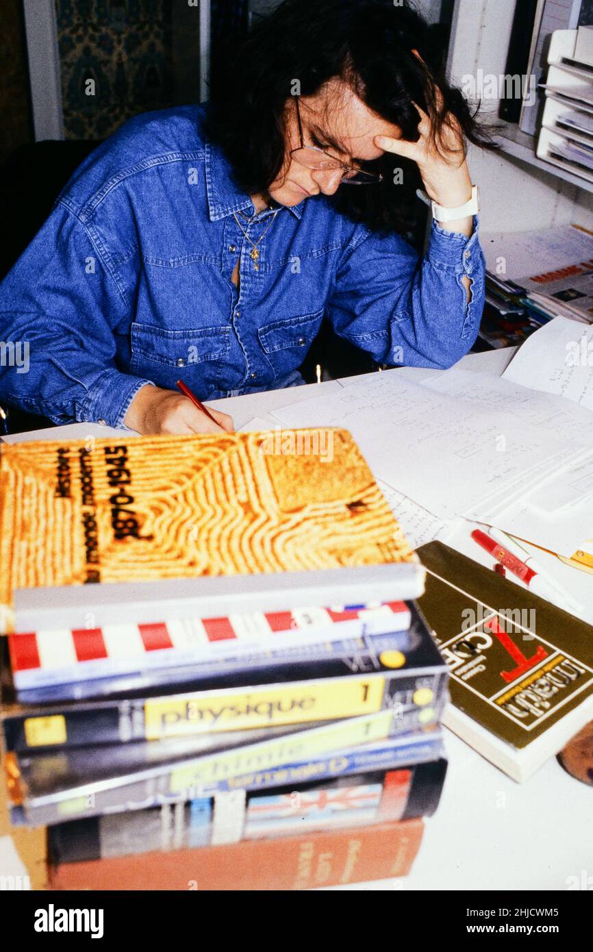 Archives 90ies: Young student preparing Baccalaureat examination, Lyon ...