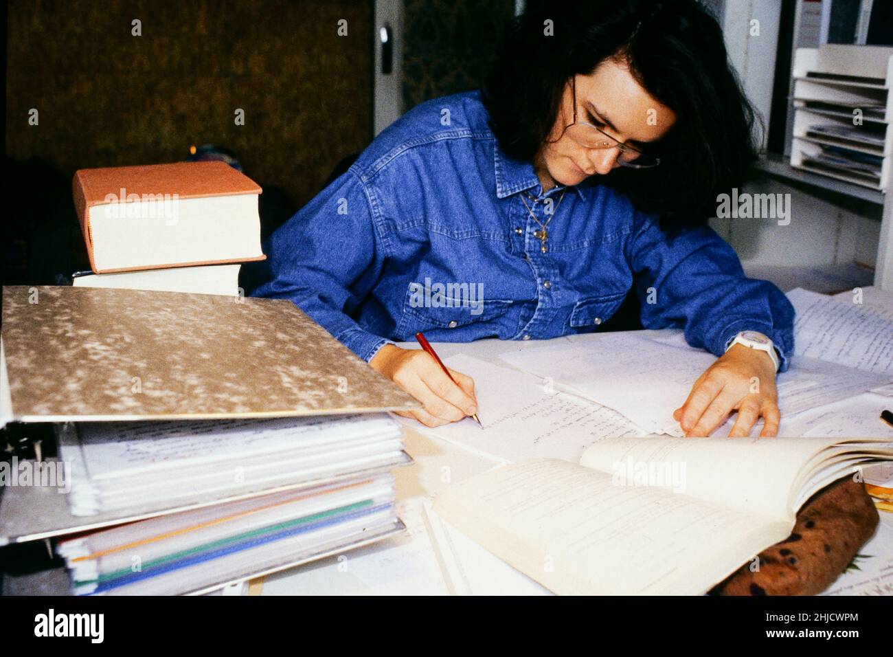 Archives 90ies: Young student preparing Baccalaureat examination, Lyon ...