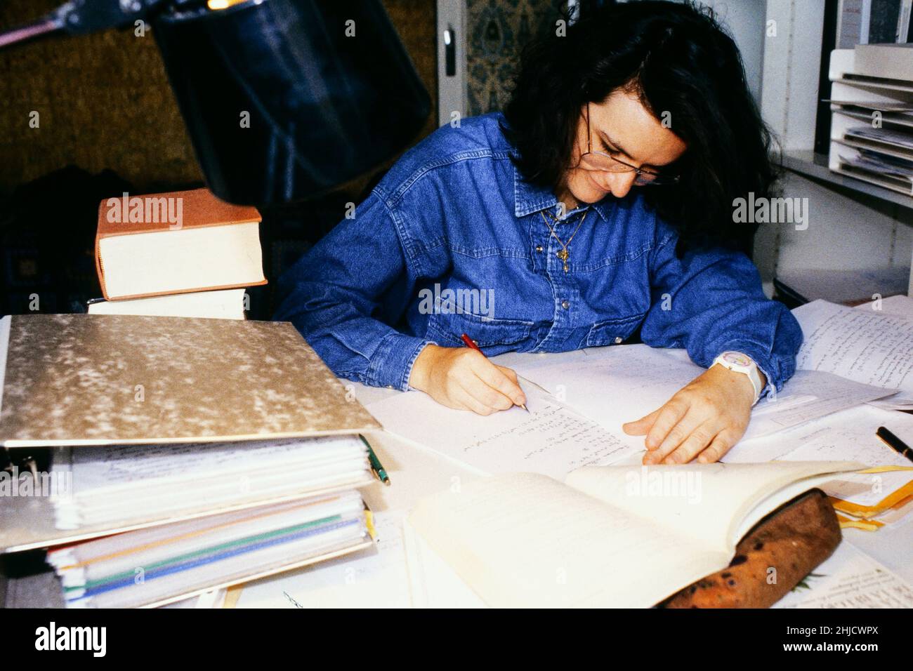 Archives 90ies: Young student preparing Baccalaureat examination, Lyon ...