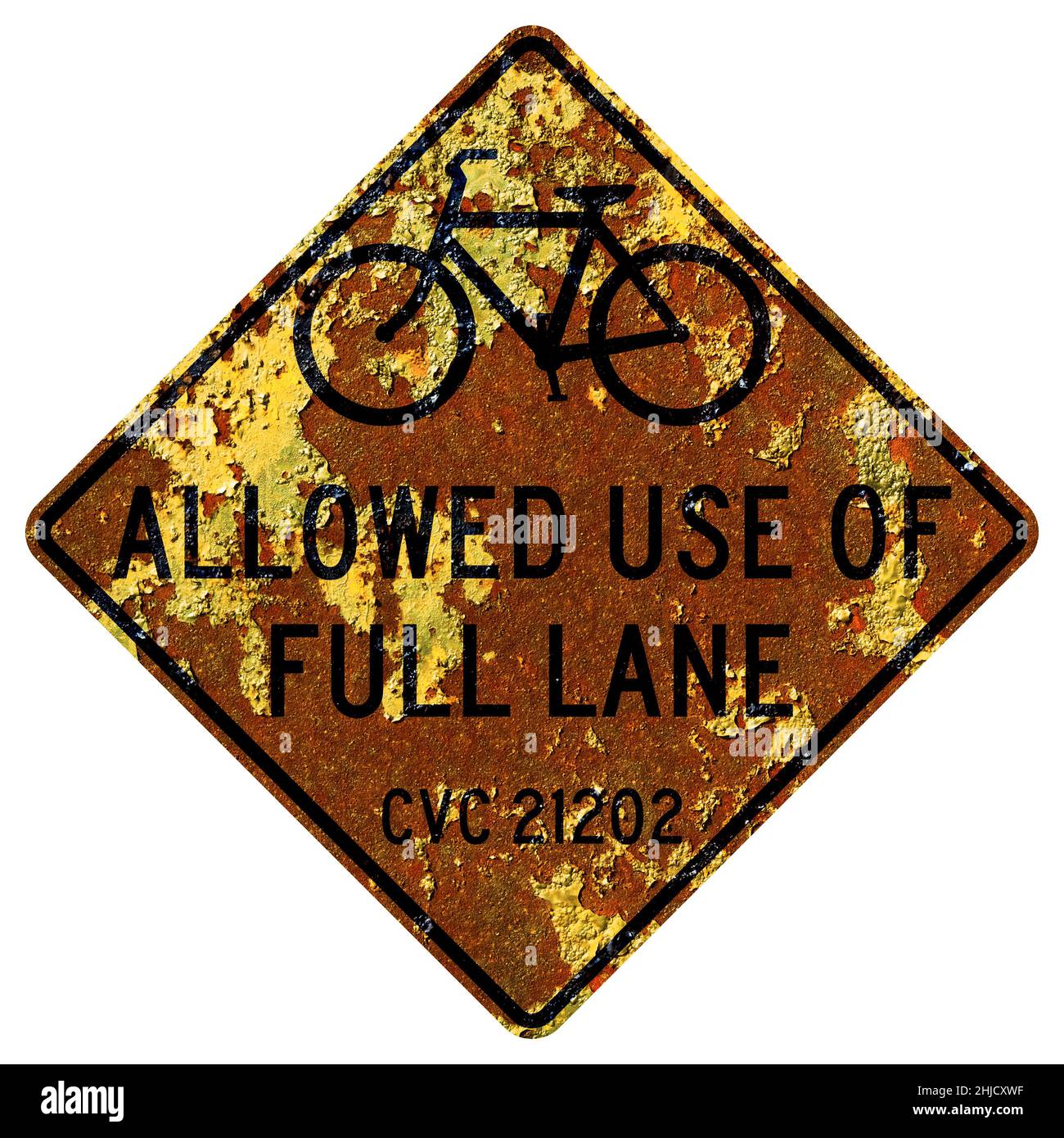 Old rusty American road sign - Bicycle May Use Full Lane on the roadway ...