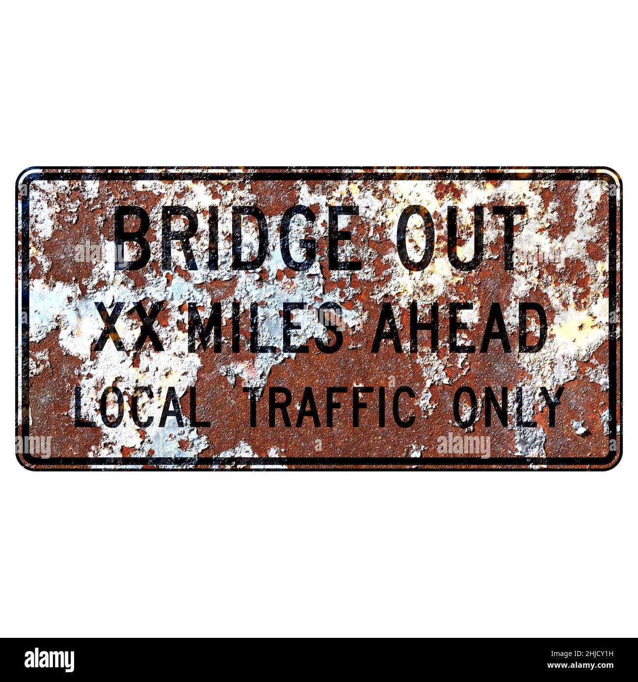 Old rusty American road sign - Bridge Out Ahead Stock Photo - Alamy