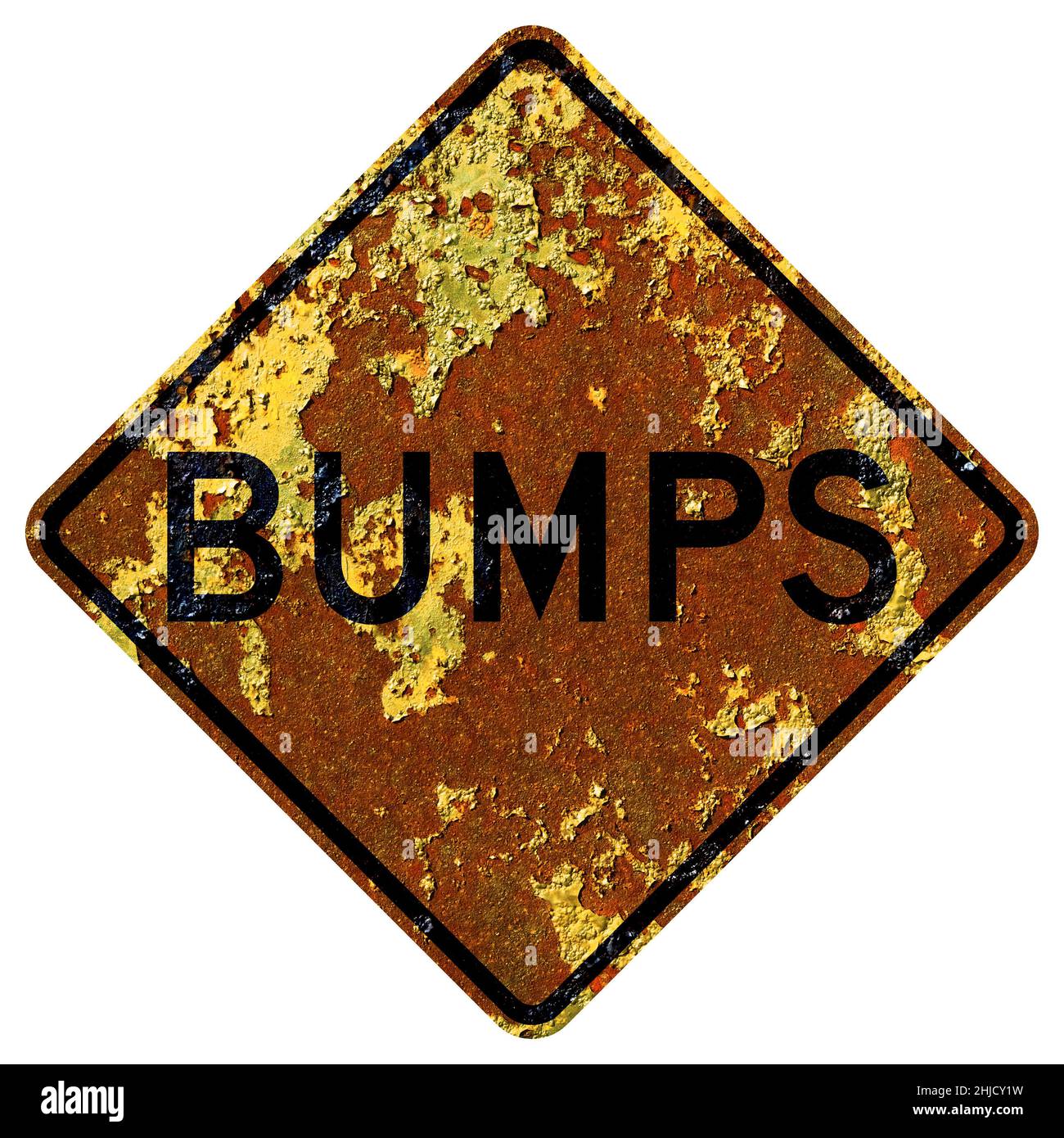 Old rusty American road sign - Bumps, Minnesota and North Dakota Stock ...