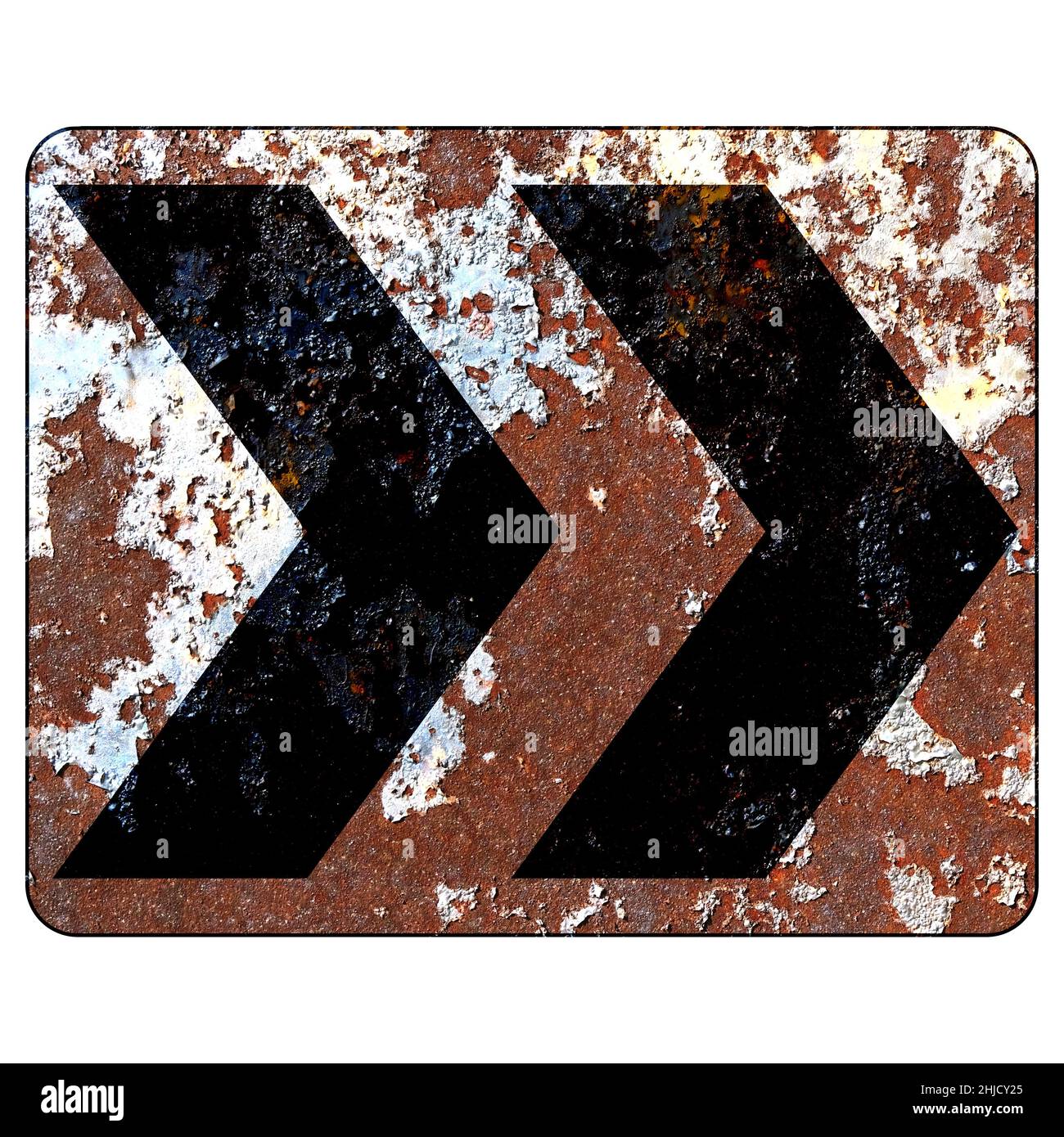 Old rusty American road sign - Chevron roundabout directional Stock ...