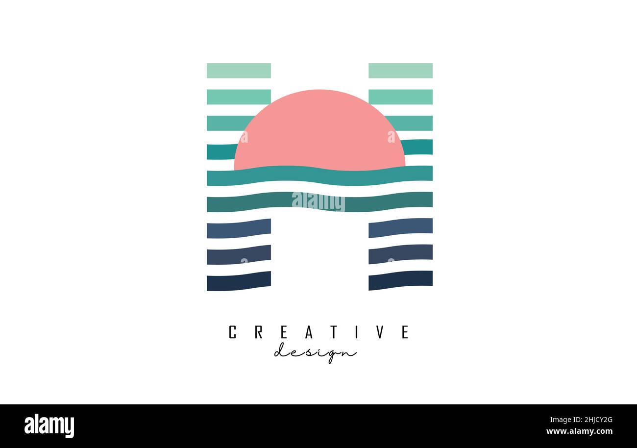 Letter H logo design with colorful straight and zig zag lines. Vector ...