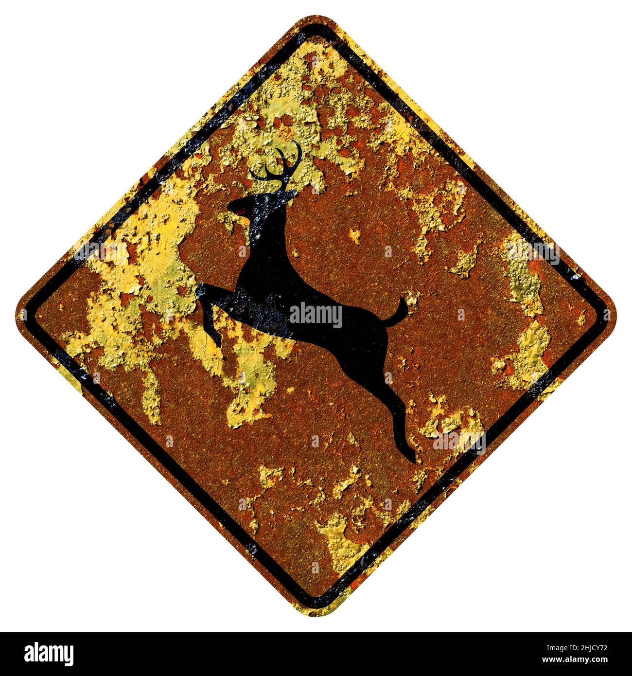 Old rusty American road sign - Deer crossing Stock Photo - Alamy