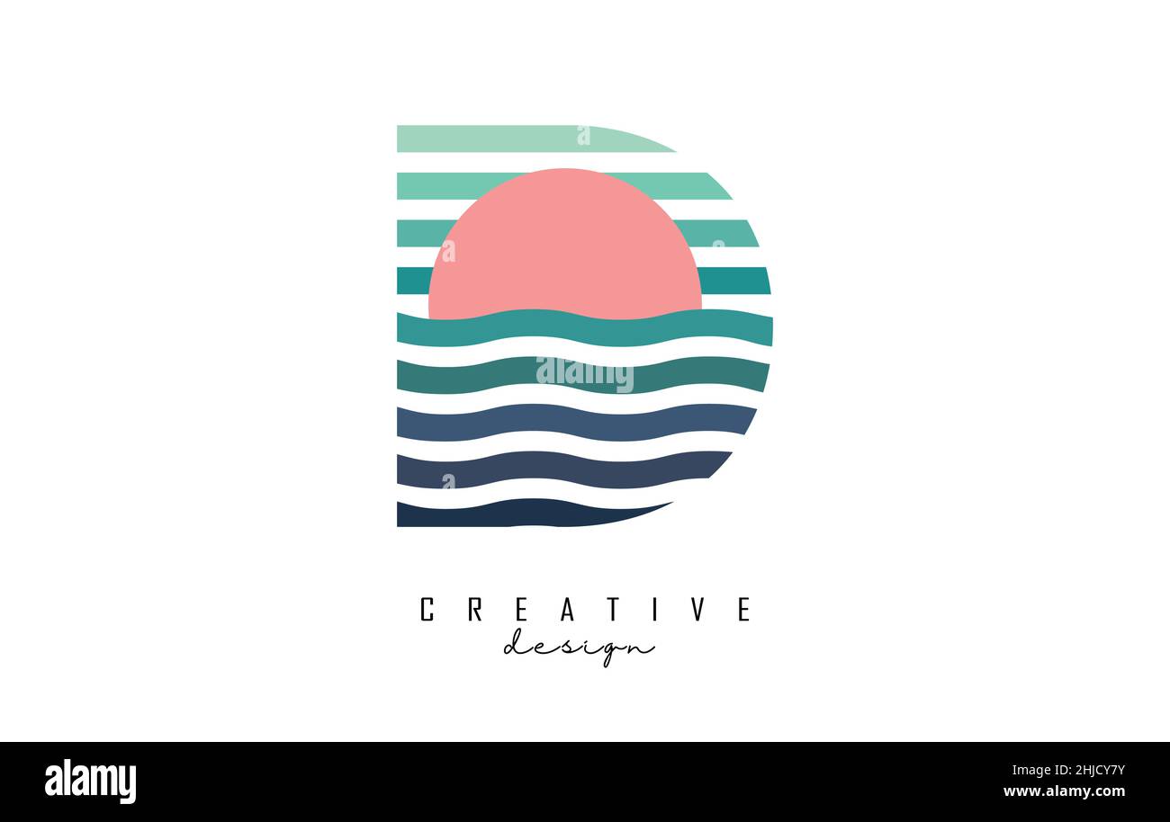 Letter D logo design with colorful straight and zig zag lines. Vector ...