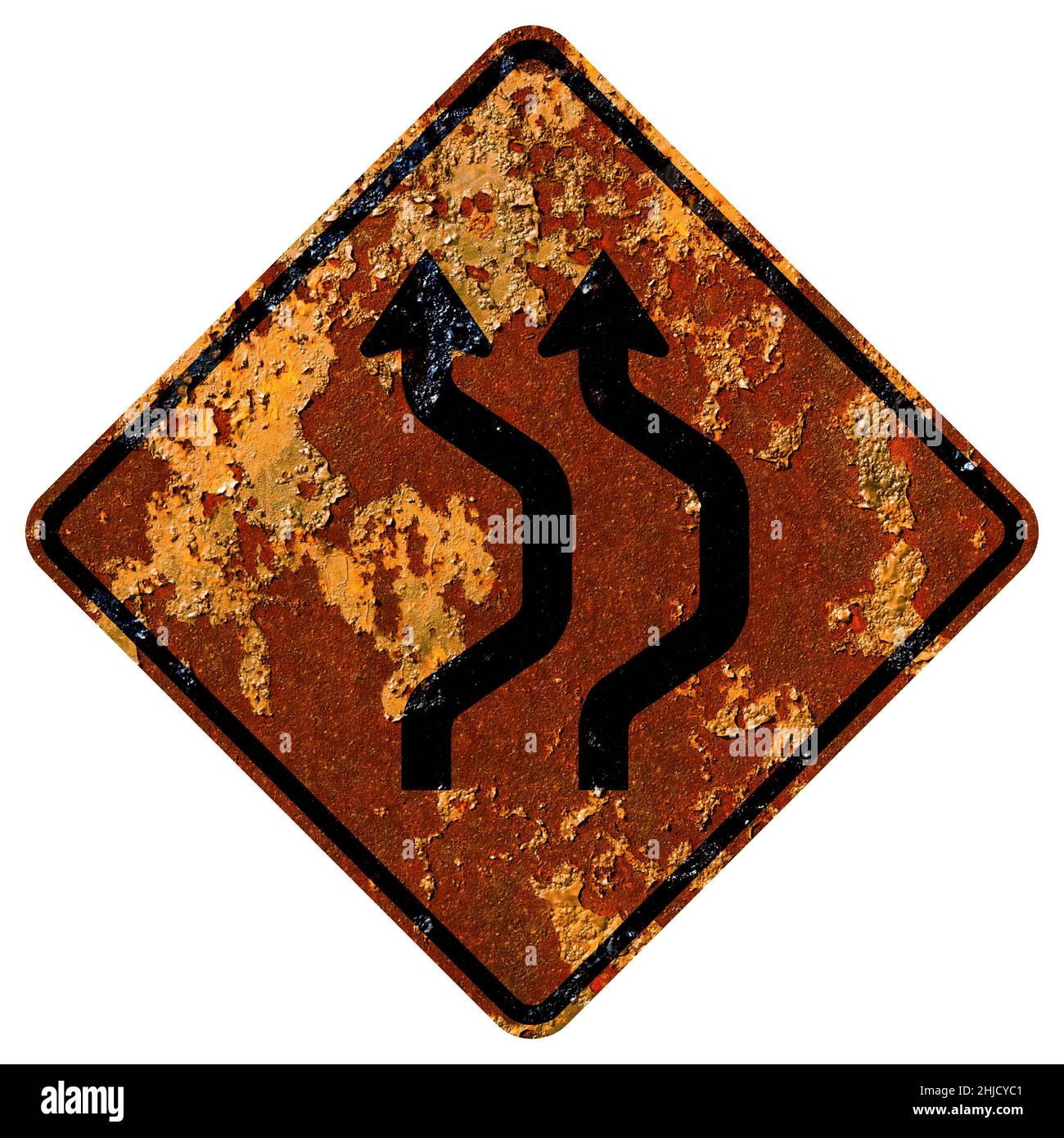 Old rusty American road sign - Double Lane Shift Pair Stock Photo - Alamy