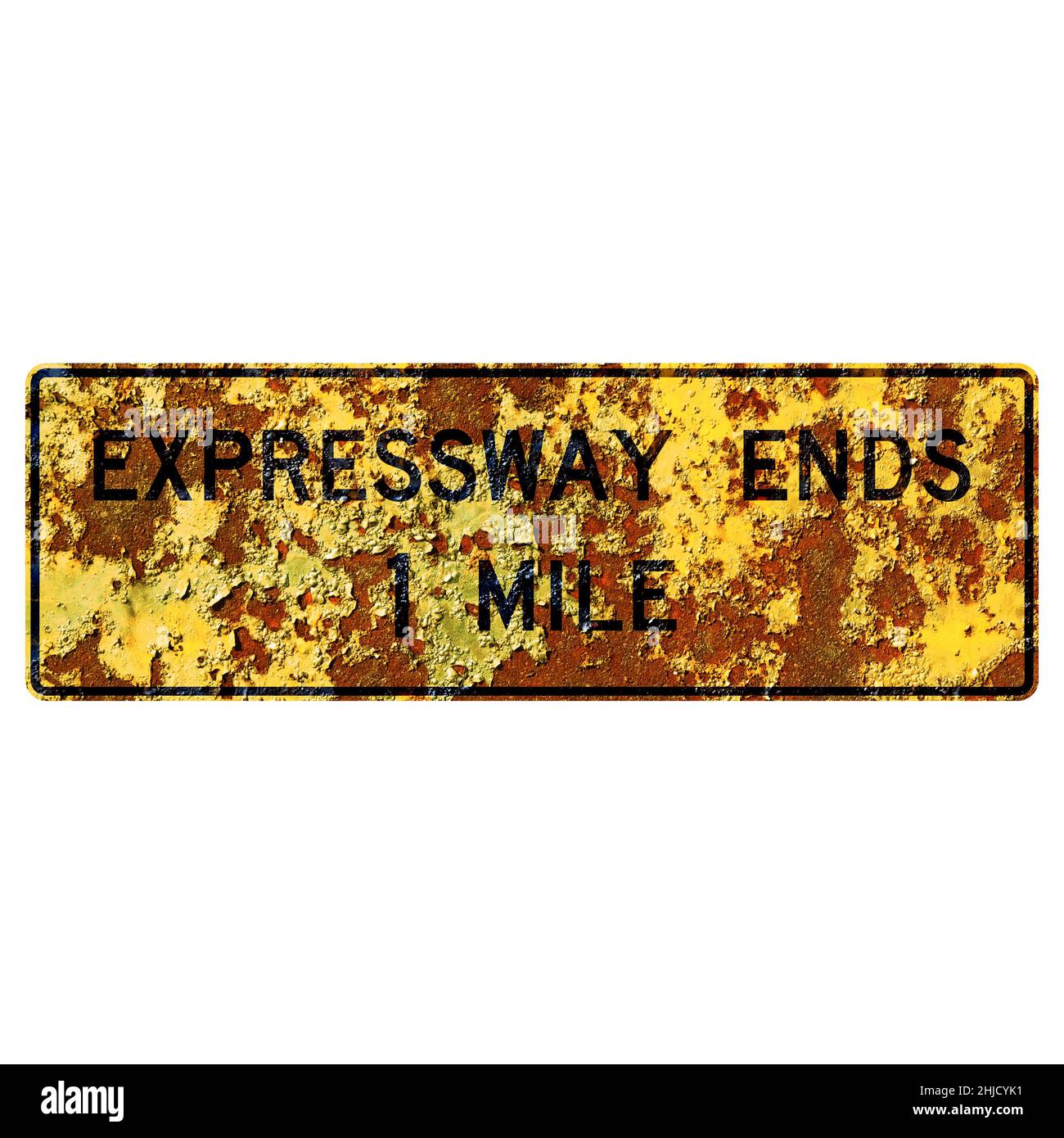 Old rusty American road sign - Expressway Ends, 1 Mile Stock Photo - Alamy