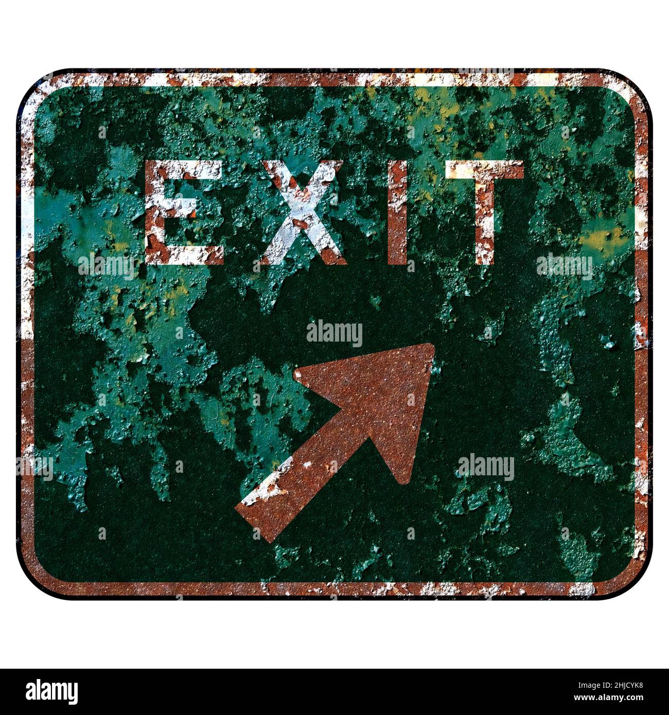 Old rusty American road sign - Exit sign, right Stock Photo - Alamy