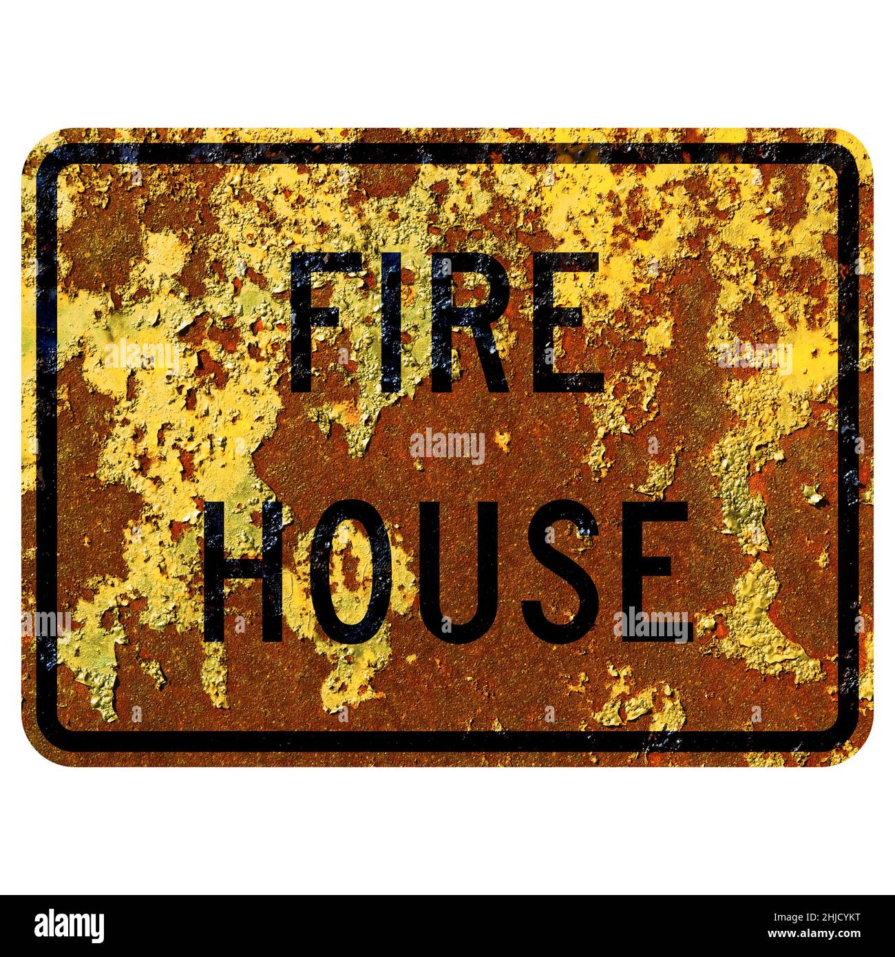 Old rusty American road sign - Fire house Stock Photo - Alamy