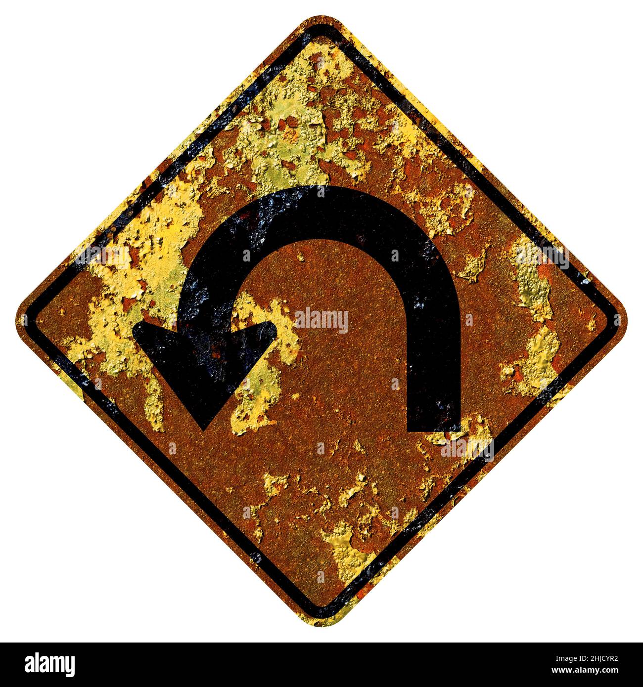Old rusty American road sign - Hairpin curve Stock Photo - Alamy