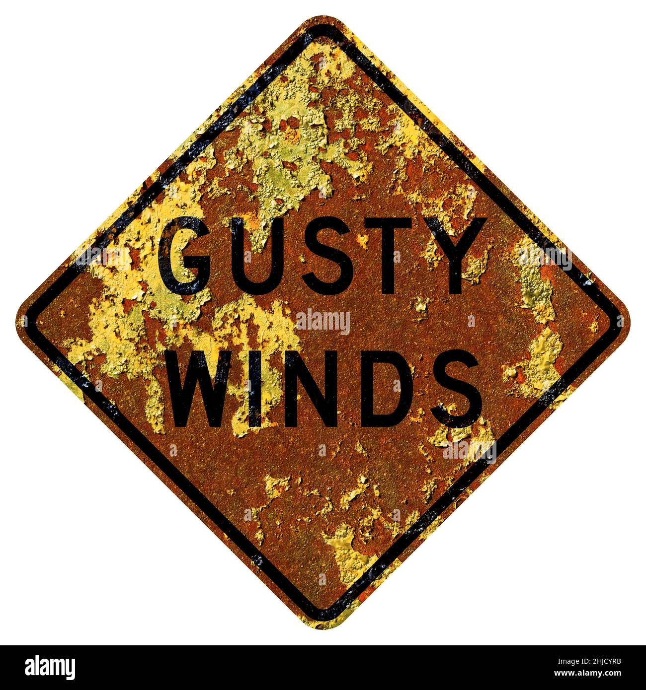 Old rusty American road sign - Gusty winds, Wisconsin Stock Photo - Alamy