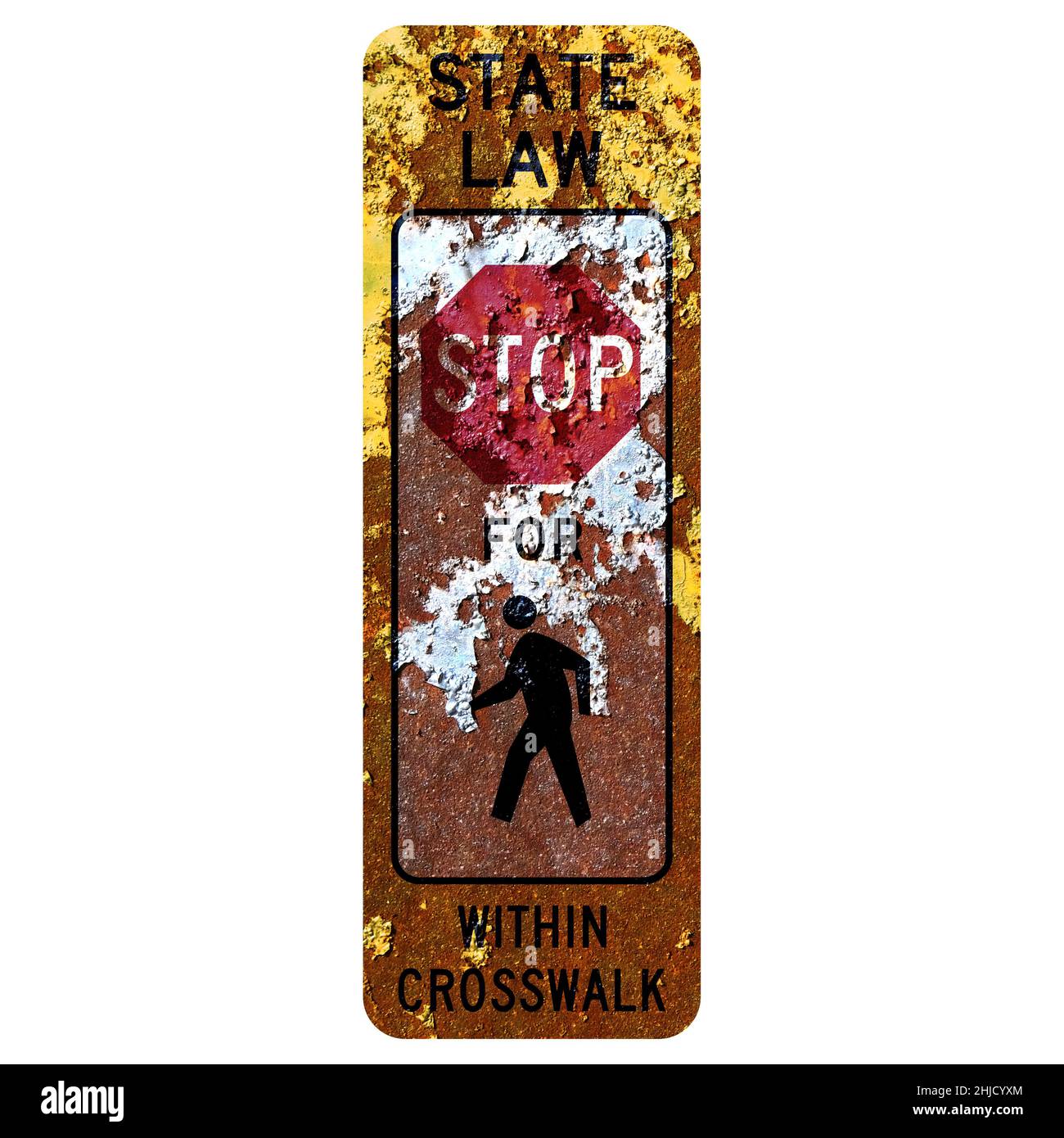 Old rusty American road sign - In-Street Ped Crossing optional Stock ...
