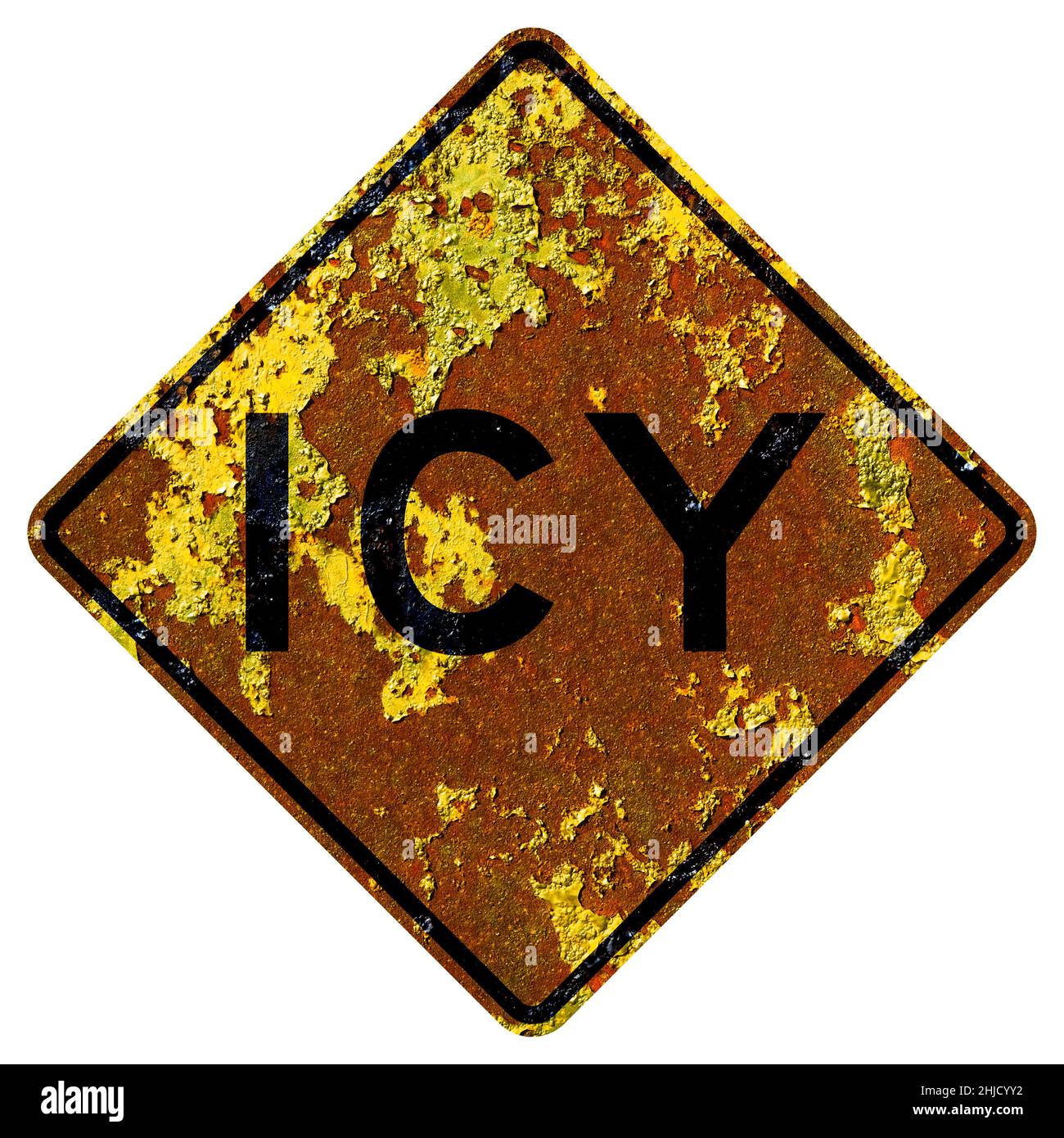 Old rusty American road sign - Icy, California Stock Photo - Alamy