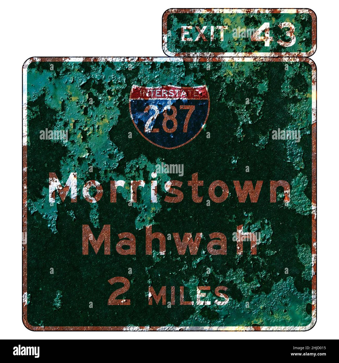 Old rusty American road sign - Interchange advance guide, New Jersey ...