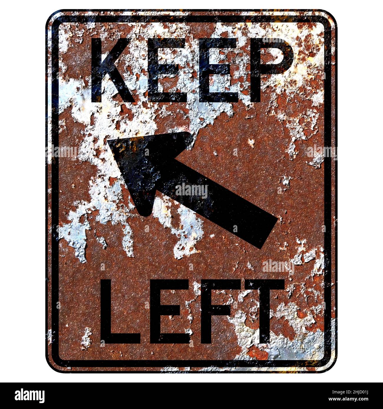 Old rusty American road sign - Keep left version 2 Stock Photo - Alamy