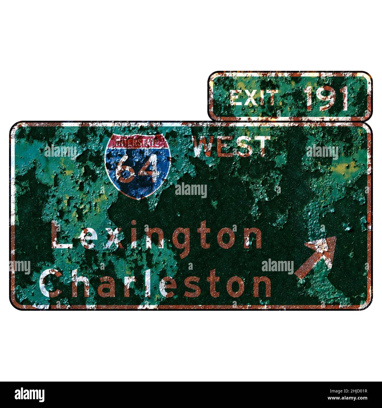 Old rusty American road sign - Interchange exit direction, Virginia ...