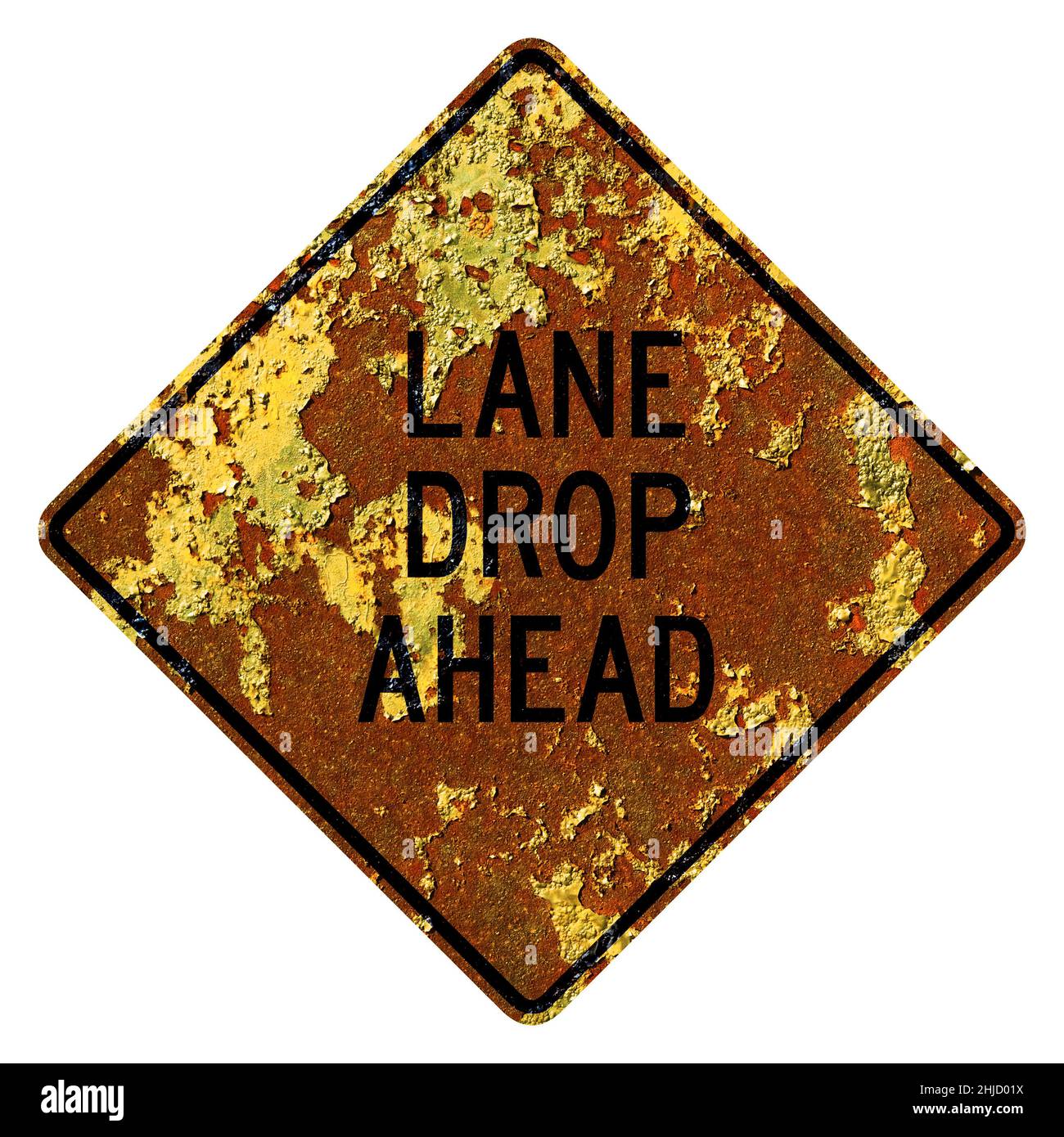 Old rusty American road sign - Lane drop ahead, Massachusetts Stock ...