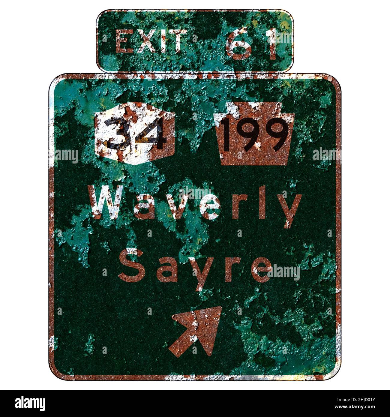 Old rusty American road sign - Interchange exit direction, New York ...