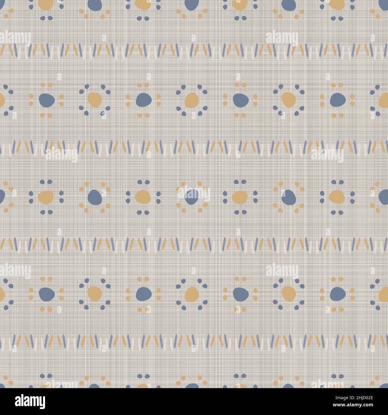 French blue doodle motif linen seamless pattern. Tonal country cottage ...