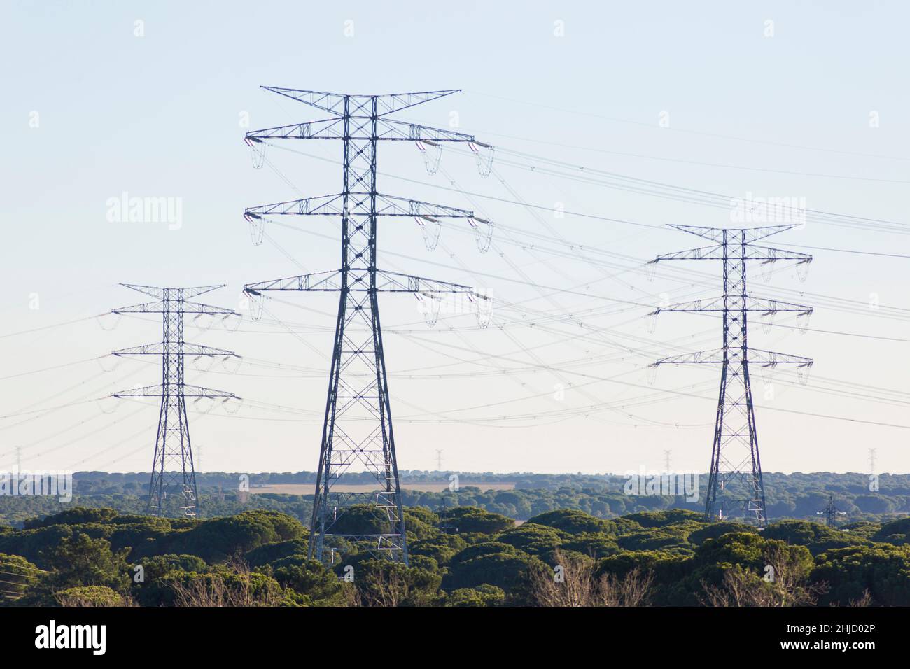 electrical towers with high voltage cables Stock Photo - Alamy