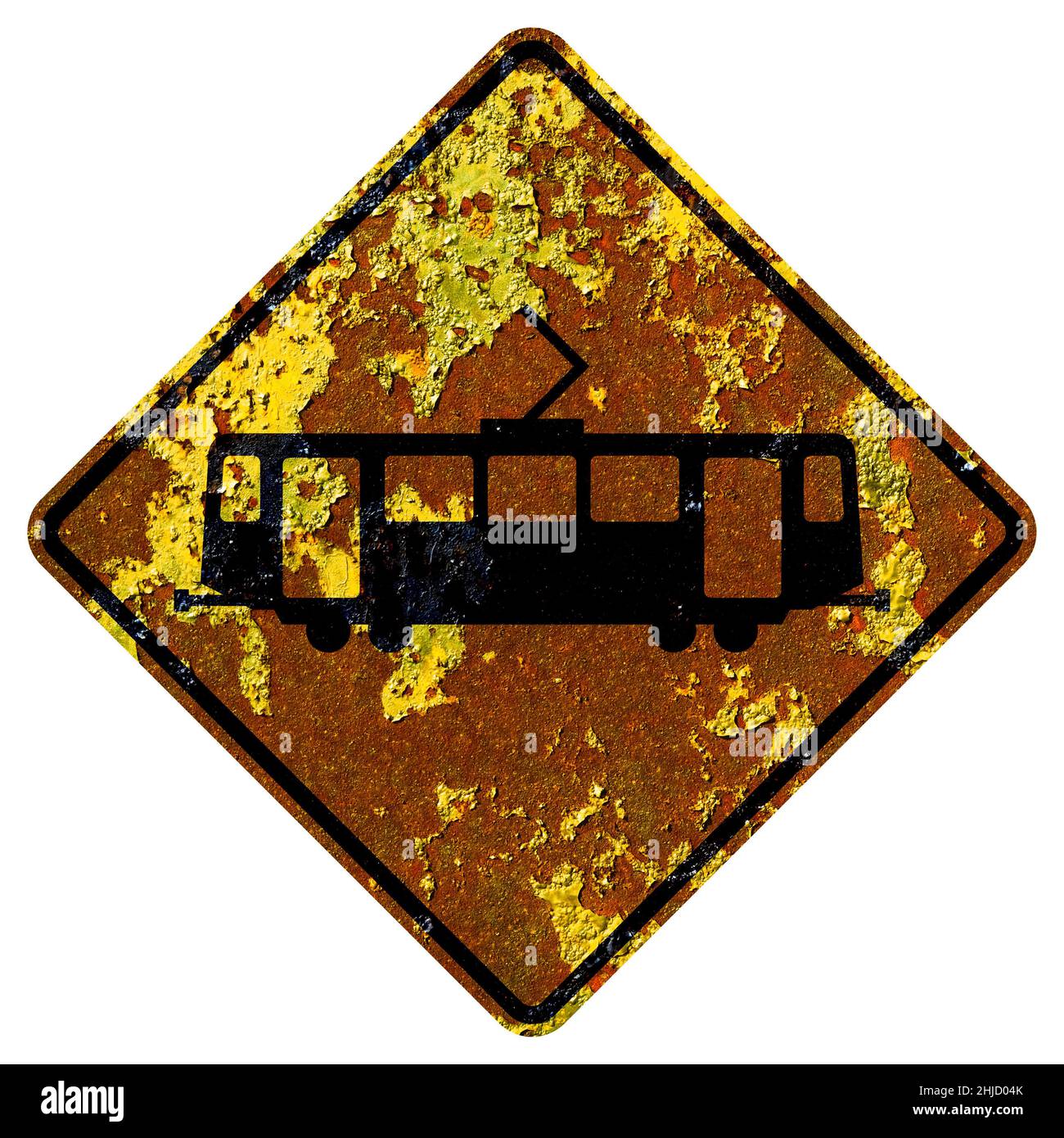 Old rusty American road sign - Light rail crossing, California Stock ...
