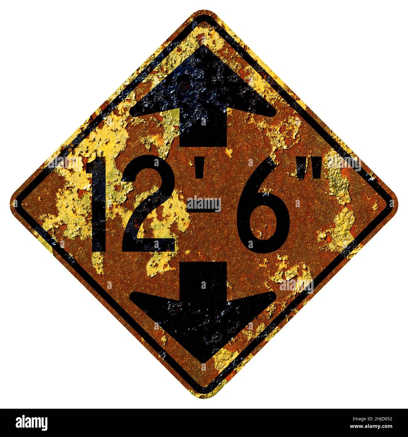 Old rusty American road sign - Low clearance Stock Photo - Alamy