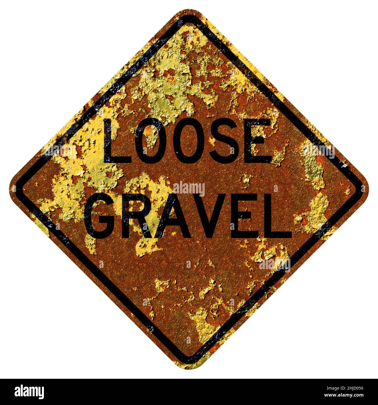 Old rusty American road sign - Loose gravel Stock Photo - Alamy
