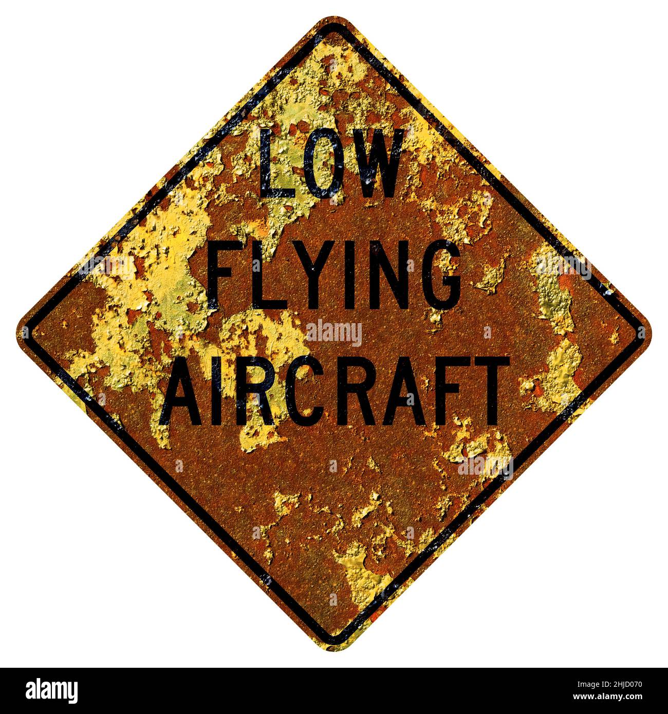 Old rusty American road sign - Low flying aircraft, Delaware Stock ...