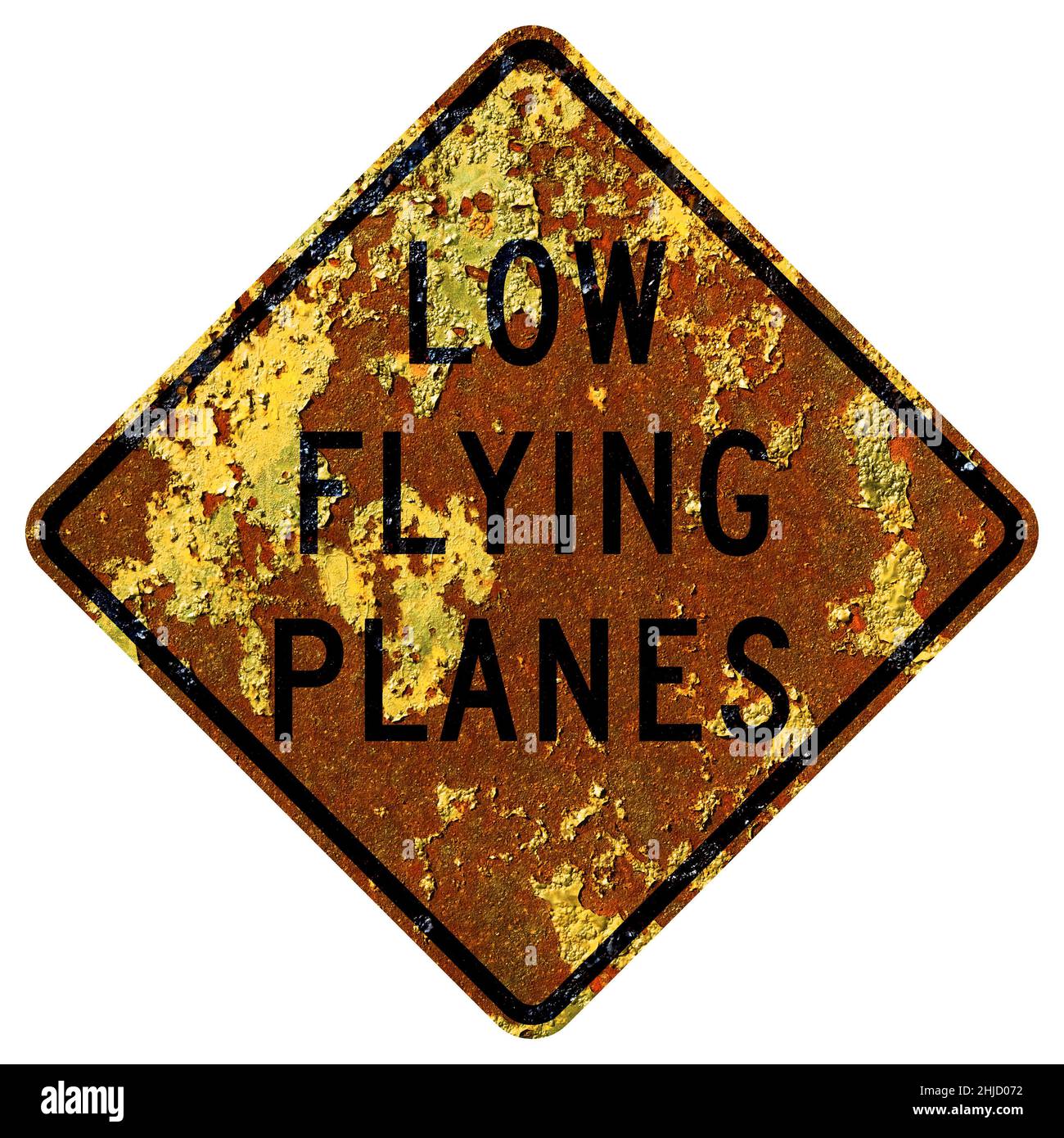 Old rusty American road sign - Low flying planes Stock Photo - Alamy