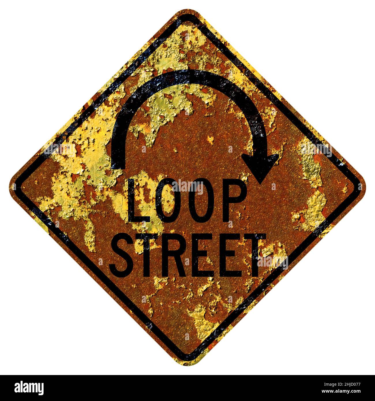 Old rusty American road sign - Loop street Stock Photo - Alamy