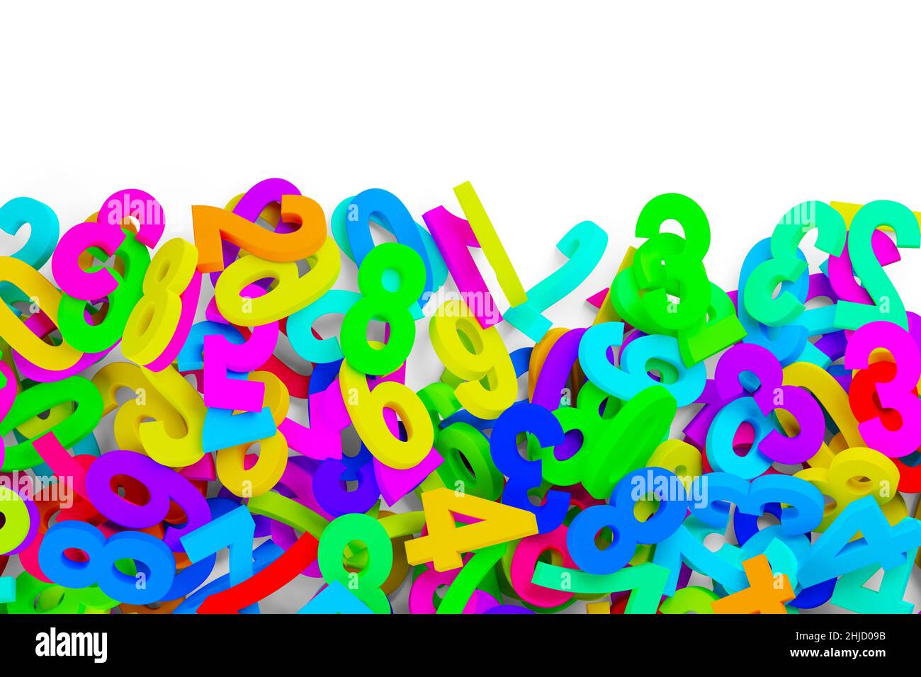 Colorful rainbow spectrum colored random digit numbers heap background ...