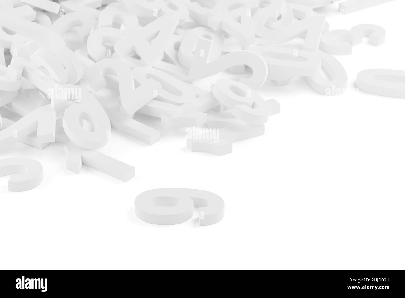White random digit numbers heap background over white background ...