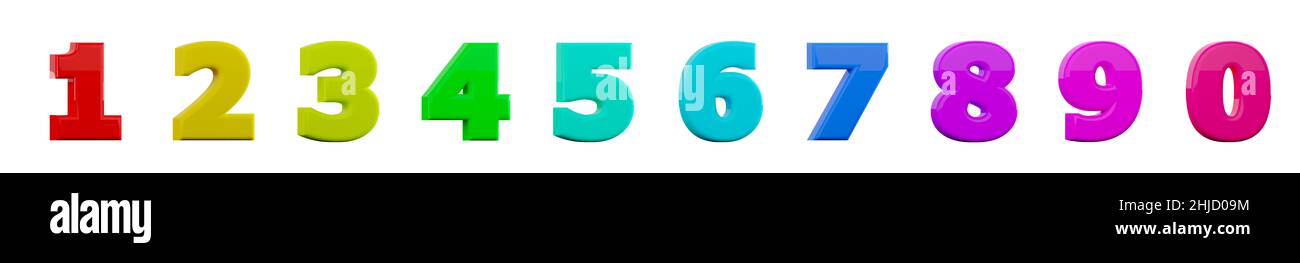 Numbers 1,2,3,4,5,6,7,8,9 and 0 rainbow spectrum colored plastic ...