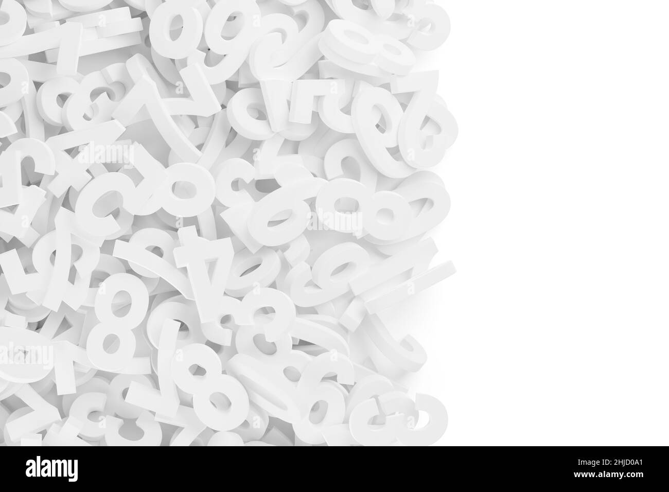 White random digit numbers heap background vertical border top view ...