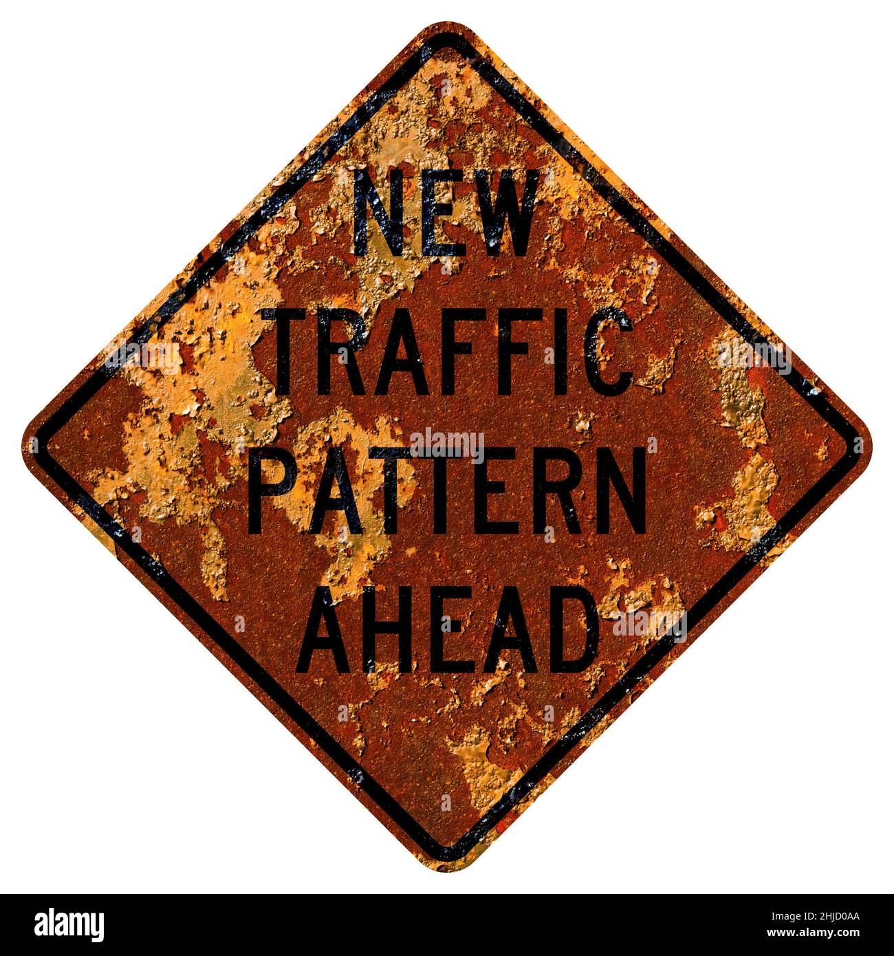 Old rusty American road sign - New traffic pattern ahead Stock Photo ...