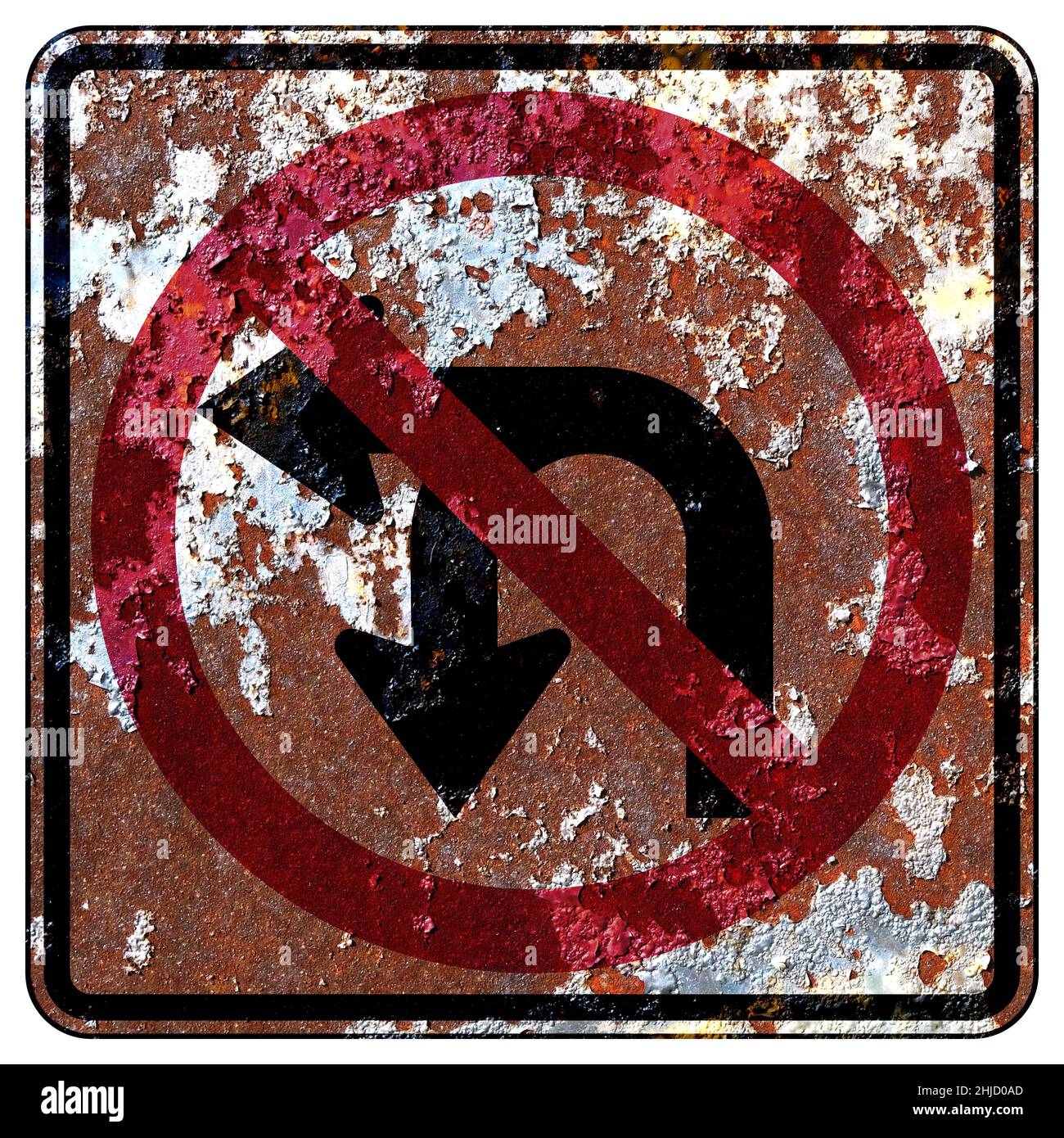 Old rusty American road sign - No Left or U-turn Stock Photo - Alamy