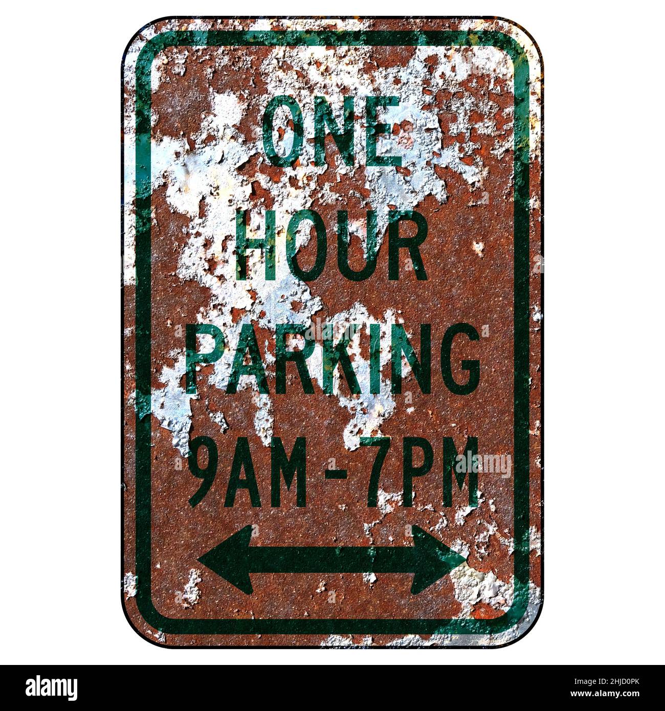 Old rusty American road sign - One hour parking Stock Photo - Alamy